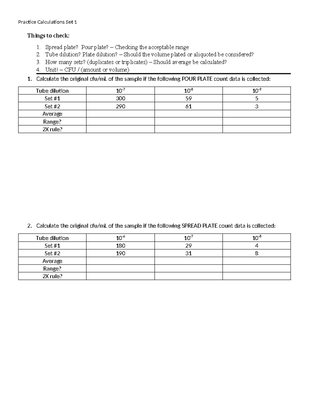 Calculation quiz practice - 2 - Practice Calculations Set 1 Things to ...