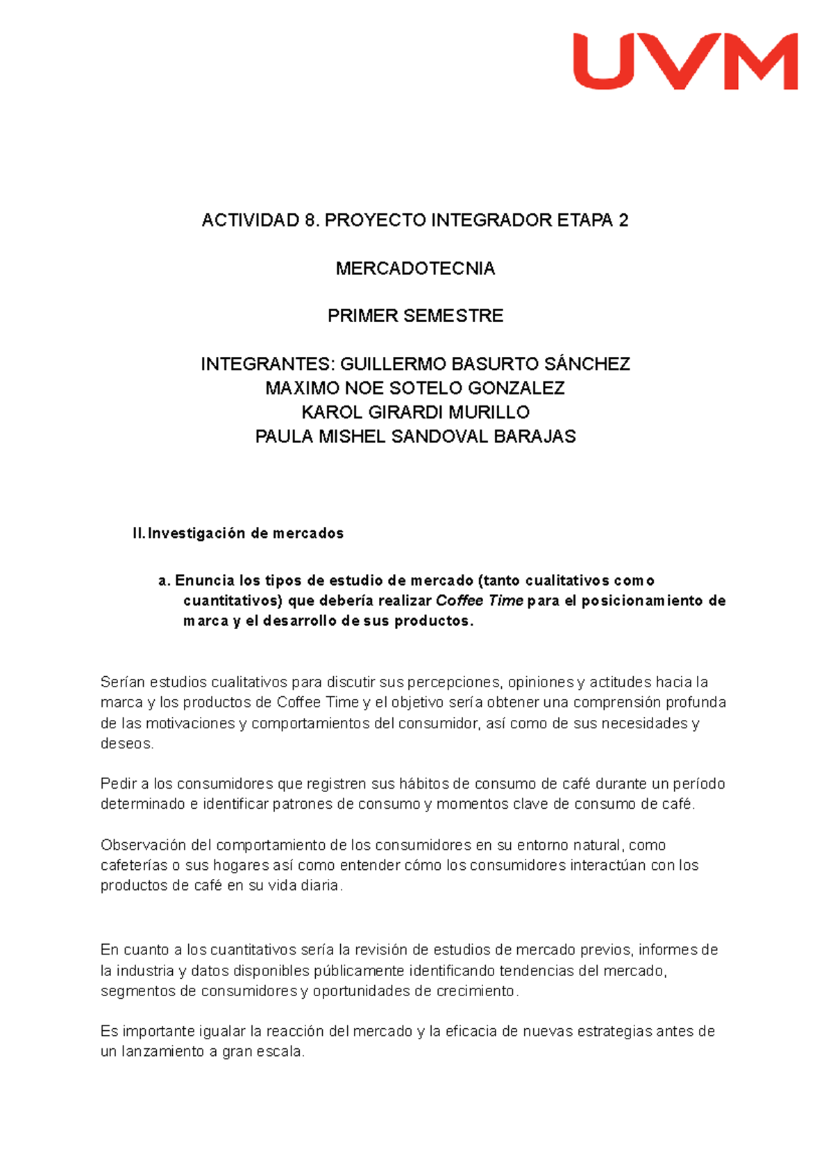 Actividad 8 Proyecto Integrador Etapa 2 - ACTIVIDAD 8. PROYECTO INTEGRADOR ETAPA 2 MERCADOTECNIA ...