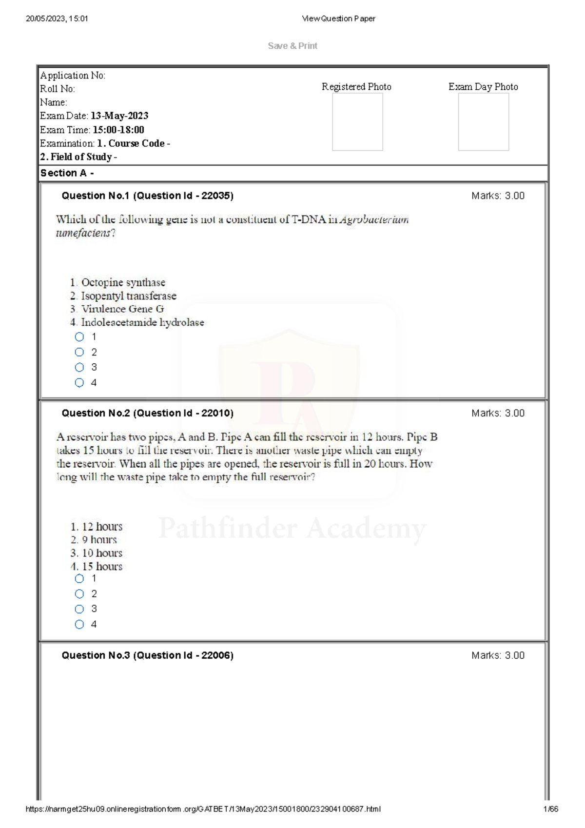 DBT BET JRF Biotechnology Old Papers 2023 - Save & Print Application No ...