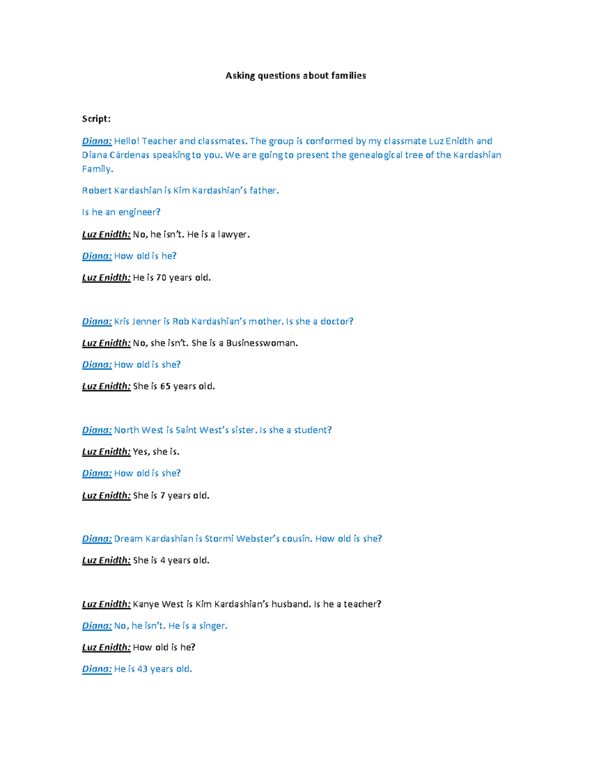 Asking questions about families Group - Asking questions about families ...