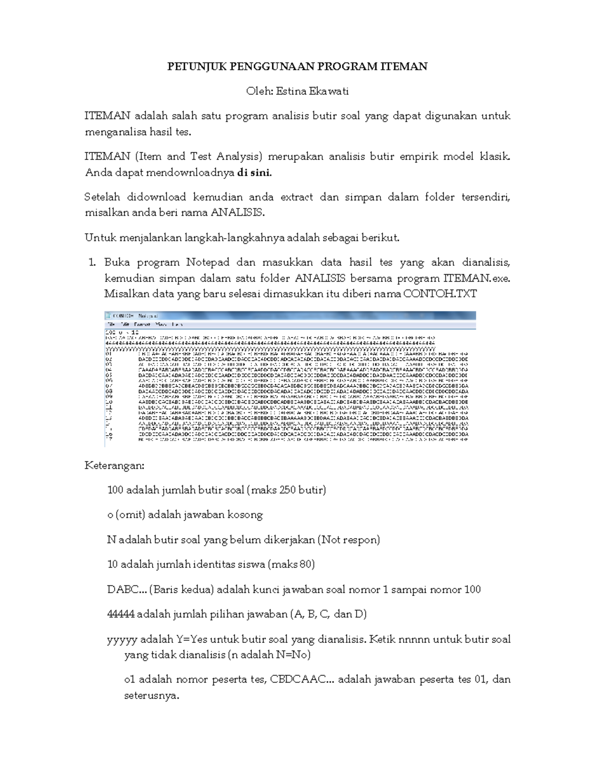 Petunjuk penggunaan iteman estina rev yuliawanto - PETUNJUK PENGGUNAAN PROGRAM ITEMAN Oleh ...