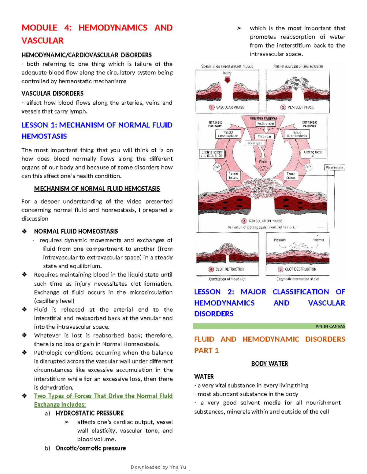 Module 4-gen-pathology - Downloaded by Yna Yu MODULE 4: HEMODYNAMICS AND VASCULAR - Studocu