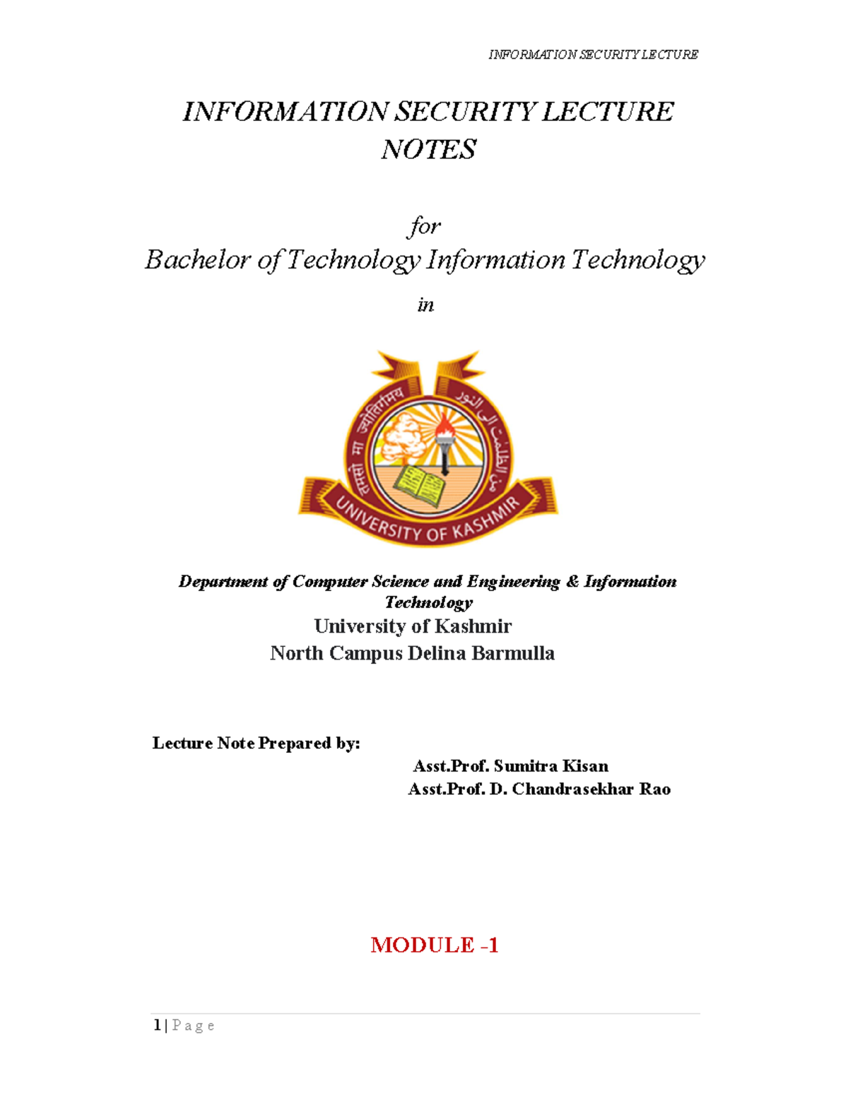 Information Security Cse Module 1 Information Security Lecture Notes For Bachelor Of