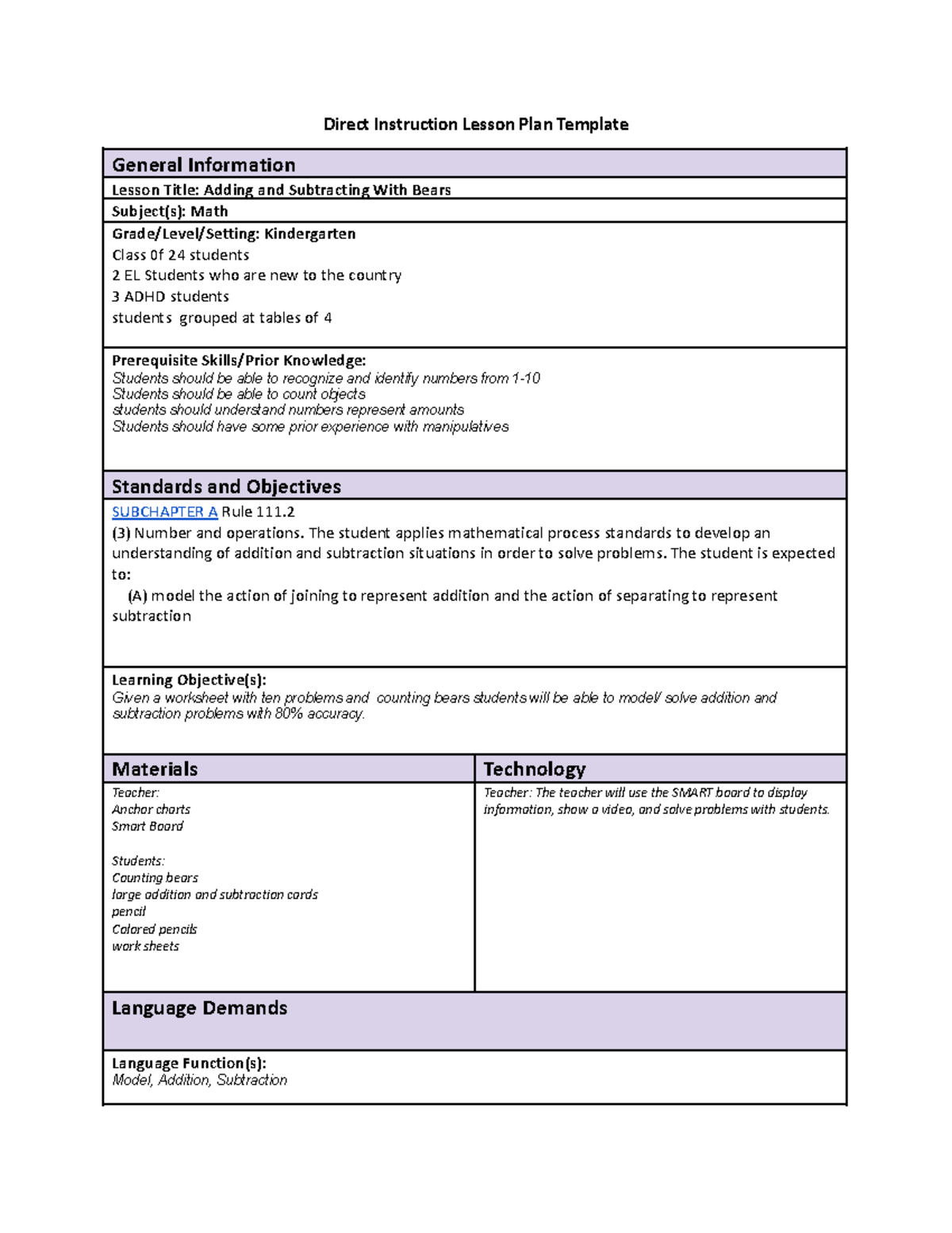 Math lesson plan - Task 1 - Direct Instruction Lesson Plan Template General Information Lesson ...