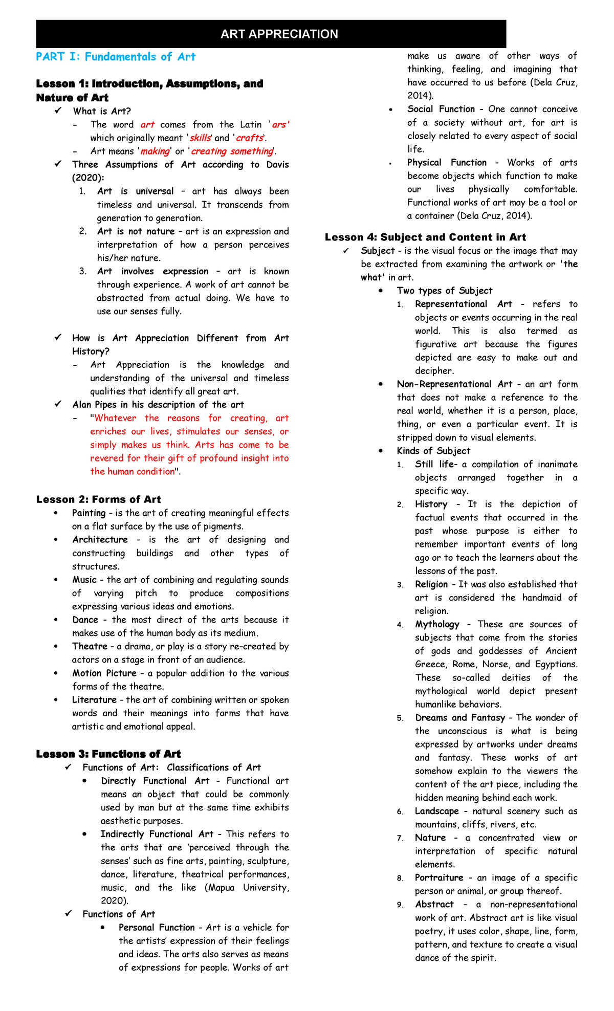 Artapp Notes - PART I: Fundamentals of Art Lesson 1: Introduction ...