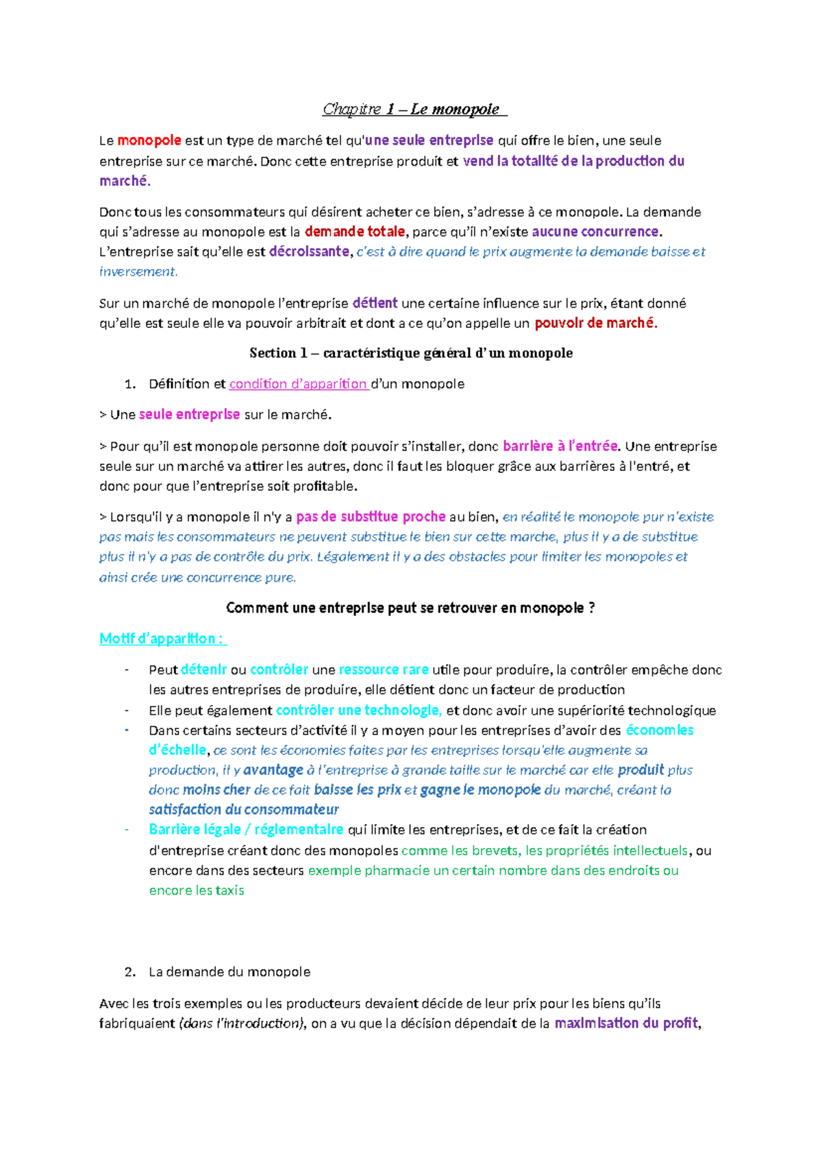 Chapitre 1 – Le monopole - Chapitre 1 – Le monopole Le monopole est un ...