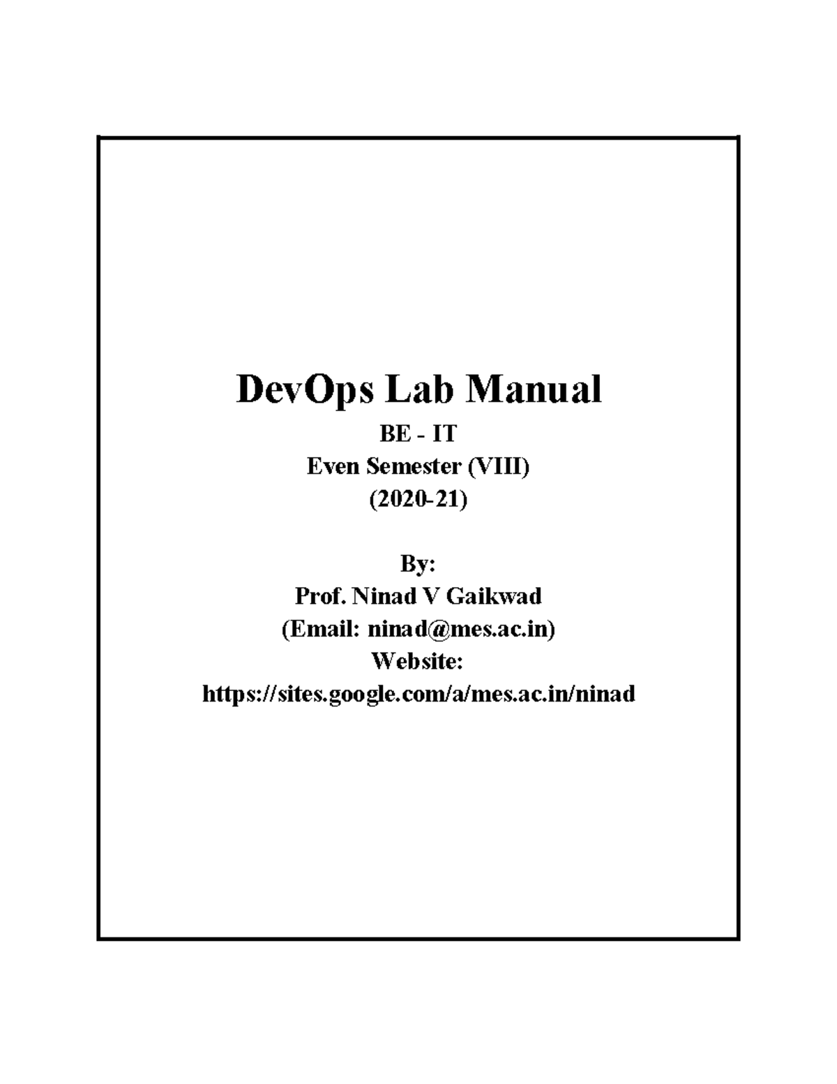 Dev Ops Lab Manual 2021 - DevOps Lab Manual BE - IT Even Semester (VIII) (2020-21) By: Prof ...