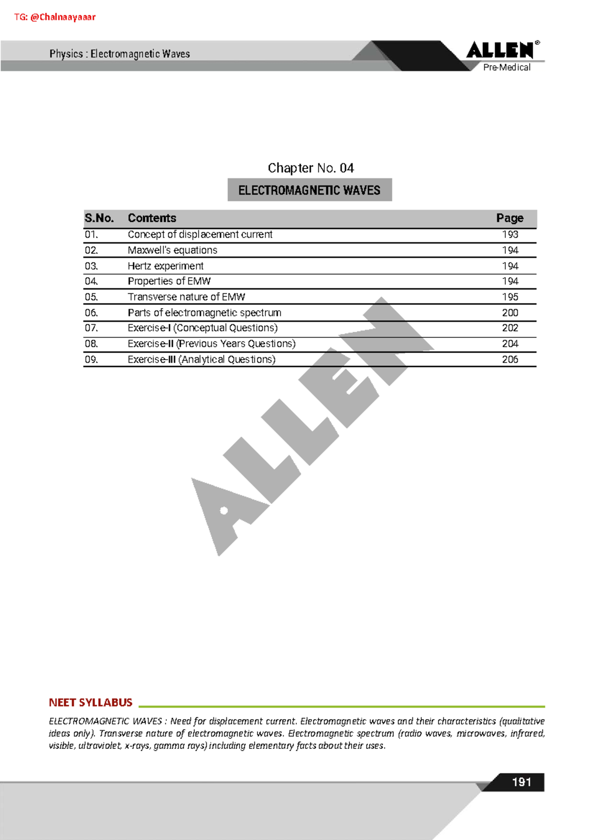 Electromagnetic Waves (EMW) - Physics : Electromagnetic Waves ALLEN ...