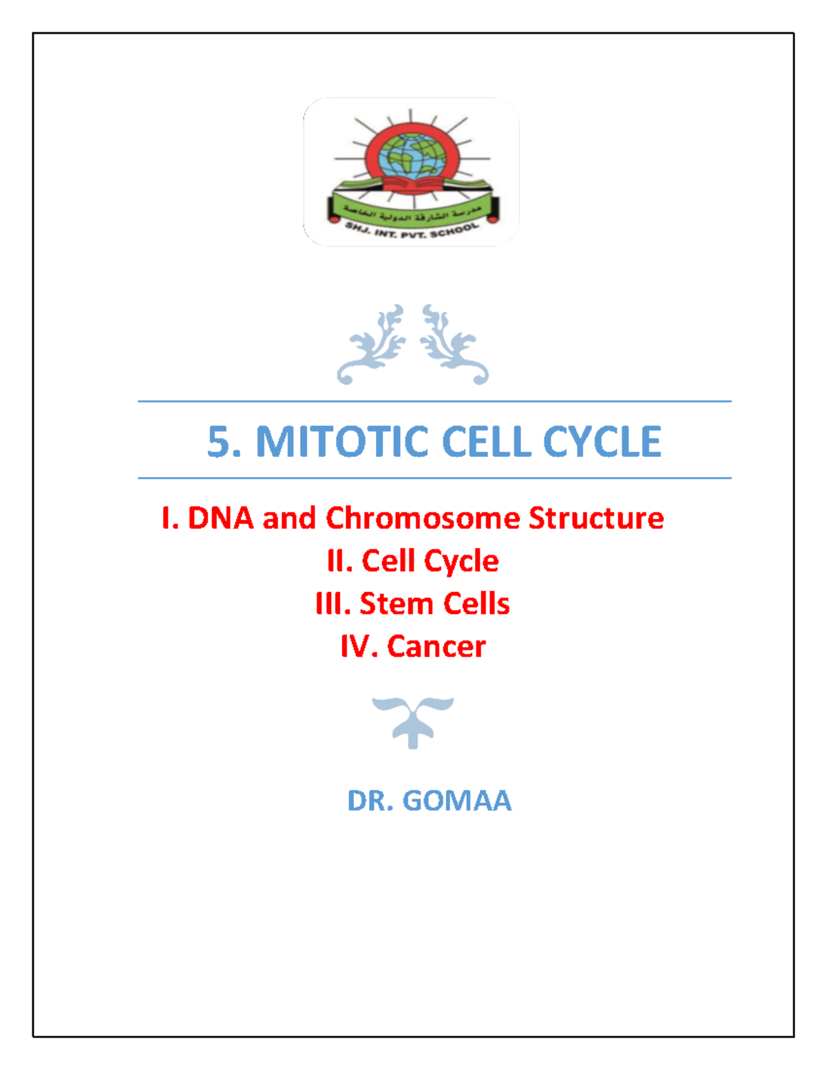 5. Mitotic Cell Cycle - gfn - 5. MITOTIC CELL CYCLE I. DNA and ...