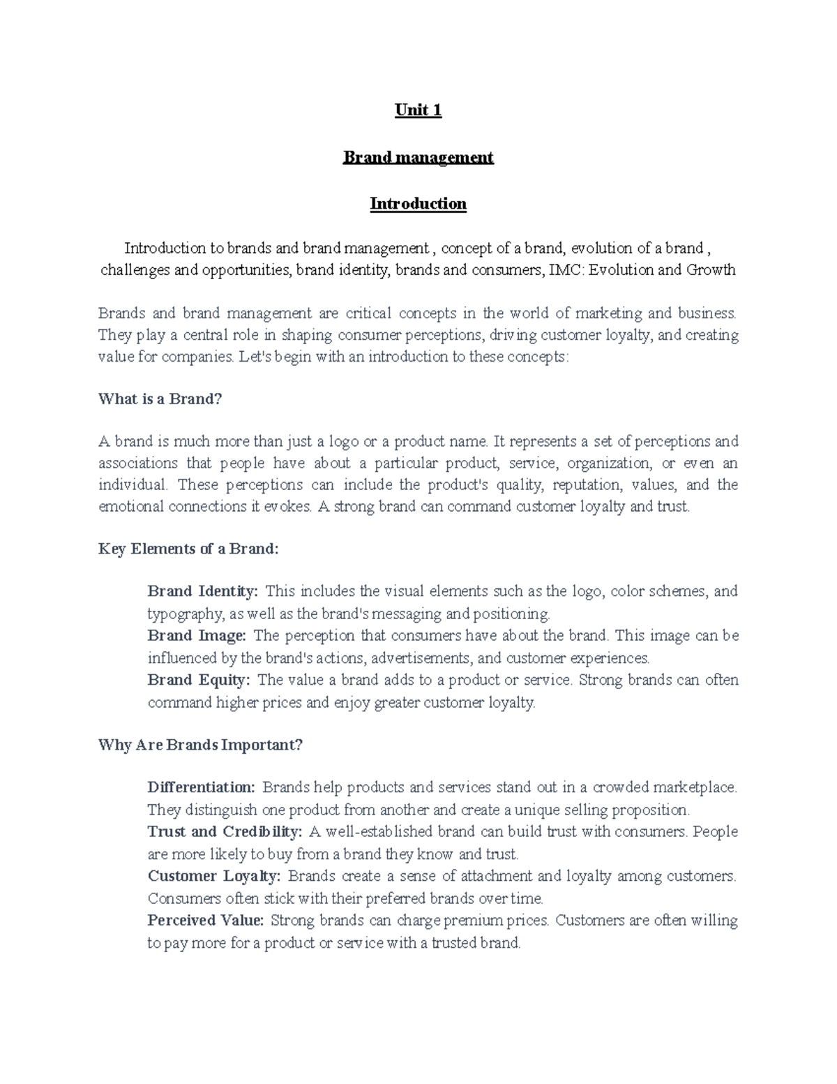 Brand management unit 1 - Unit 1 Brand management Introduction ...