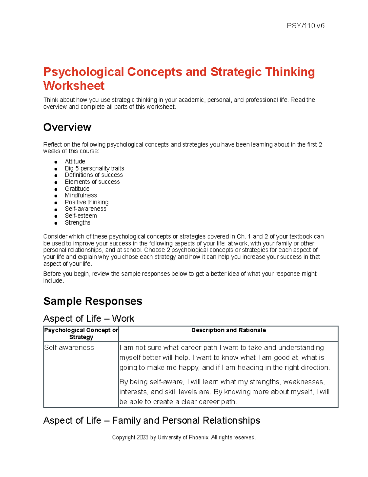 Psy110 v6 wk2 psychological concepts and strategic thinking worksheet ...