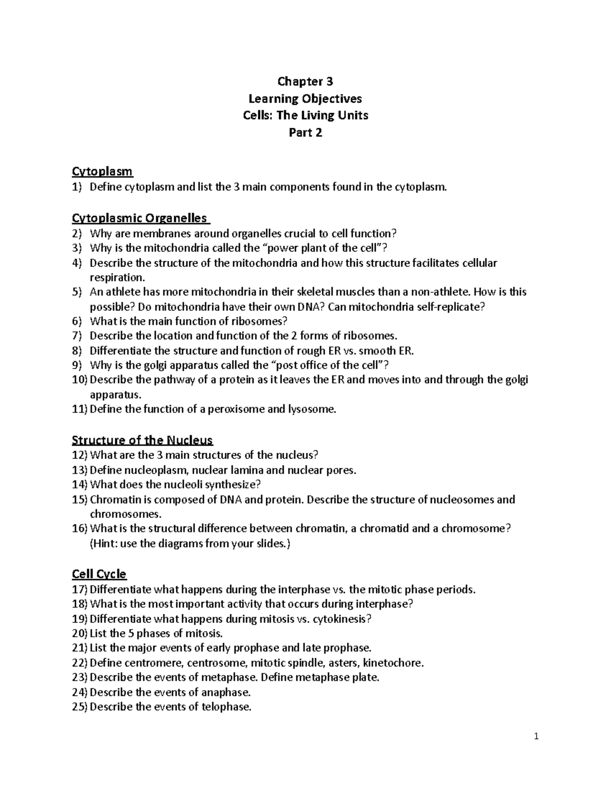 Ch 3 Learning Objectives Part 2 - Chapter 3 Learning Objectives Cells ...