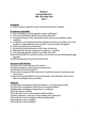 Ch 3 Learning Objectives Part 1 - Chapter 3 Learning Objectives Cells ...