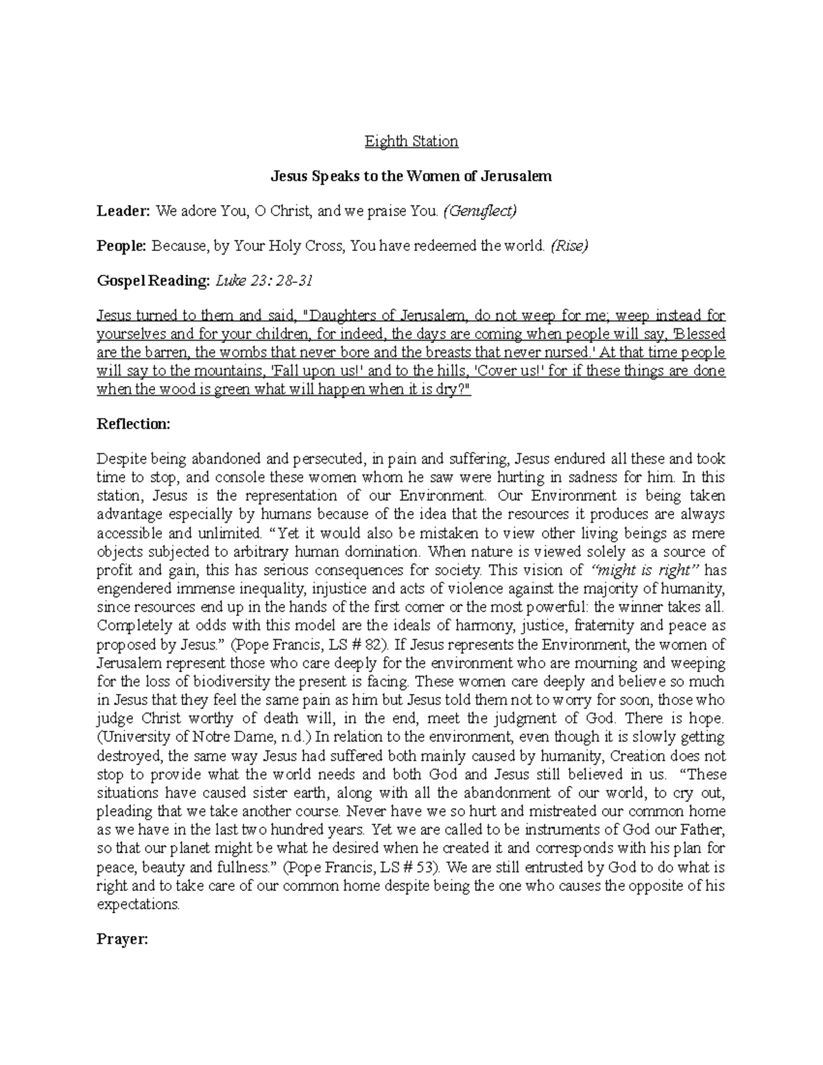 Eighth Station - notes - Eighth Station Jesus Speaks to the Women of ...