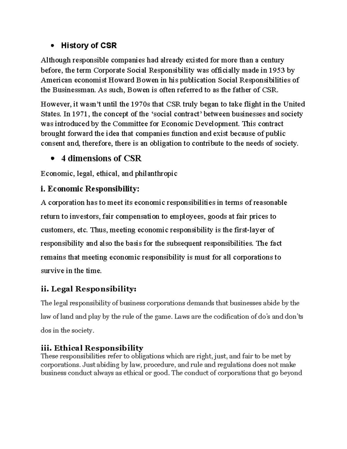 History of CSR - don't have any information - History of CSR Although ...