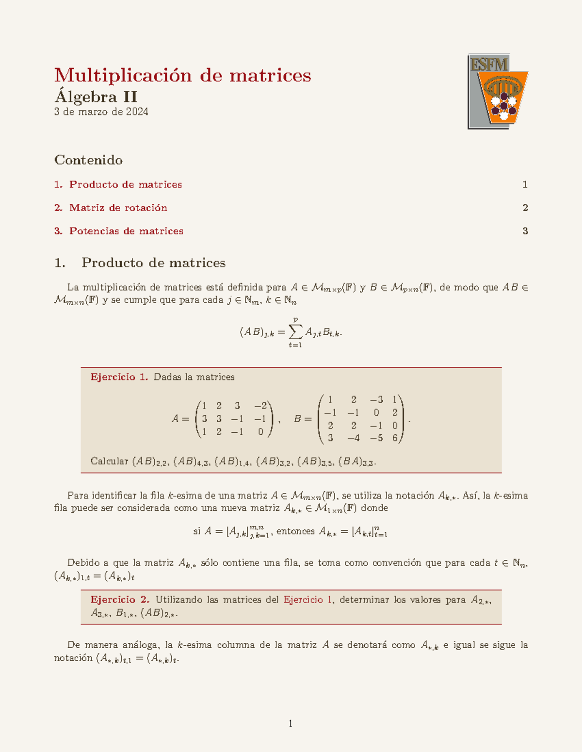 Producto Matrices - Multiplicaci ́on de matrices Algebra II ́ 3 de ...