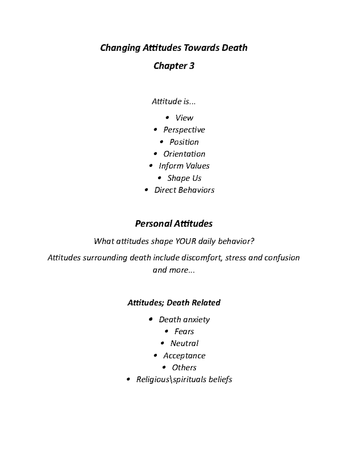 Death and Dying - Chapter 3 - Changing Attitudes Towards Death Chapter ...