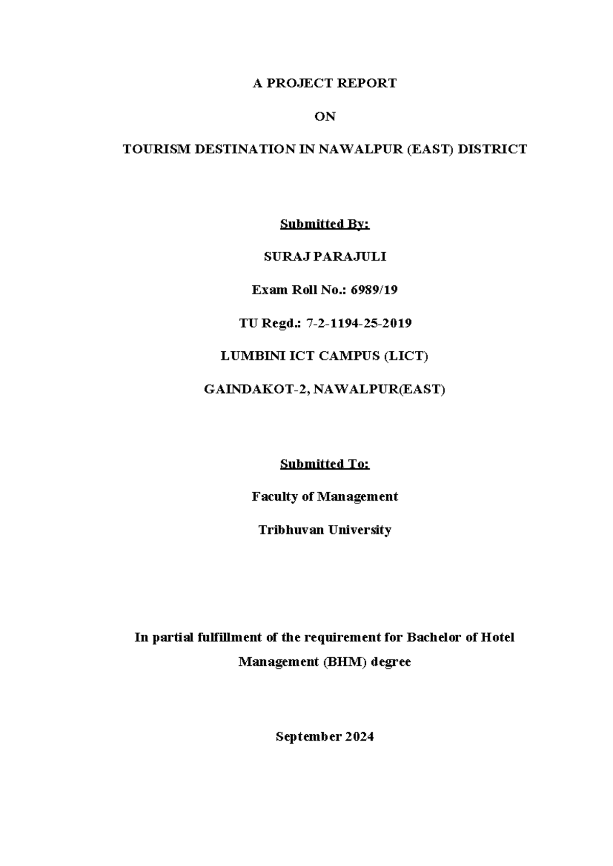 Suraj Parajuli Thesis - A PROJECT REPORT ON TOURISM DESTINATION IN ...