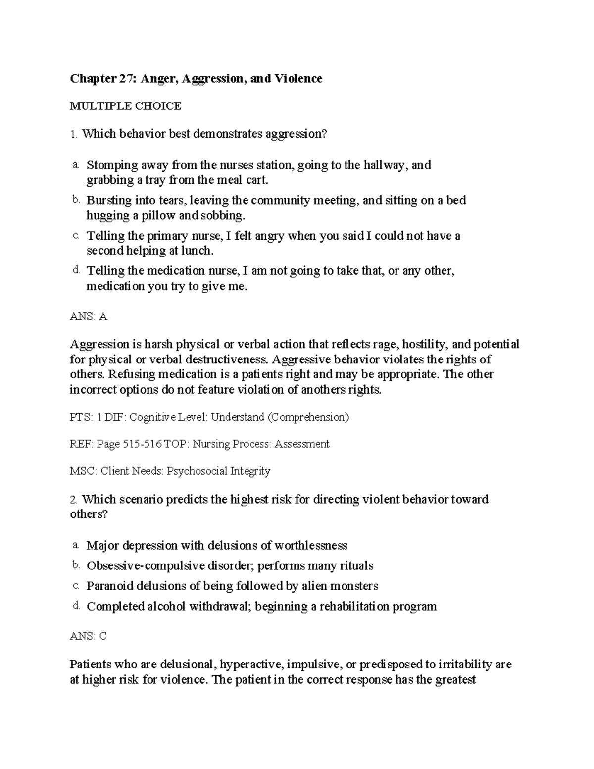 Copy of Chapter 27 Anger, Aggression, and Violence - Chapter 27: Anger, Aggression, and Violence ...