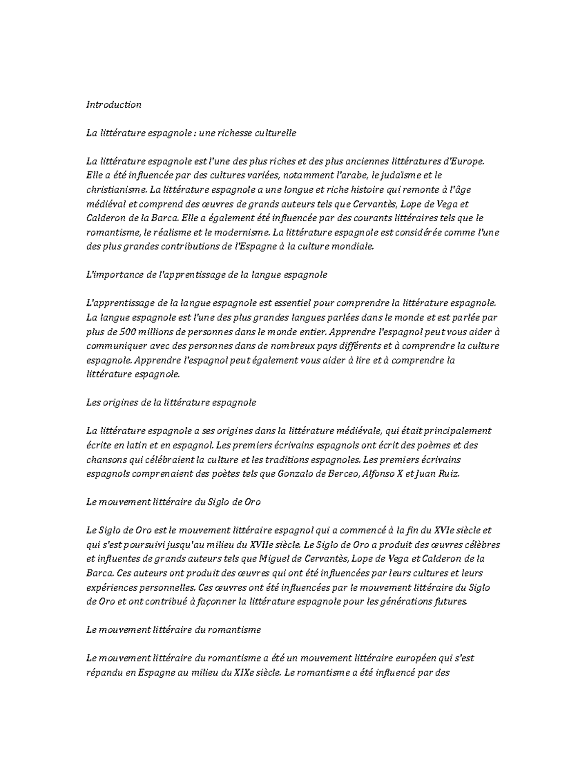 Spanish Language and Literature Study Notes - Introduction La ...