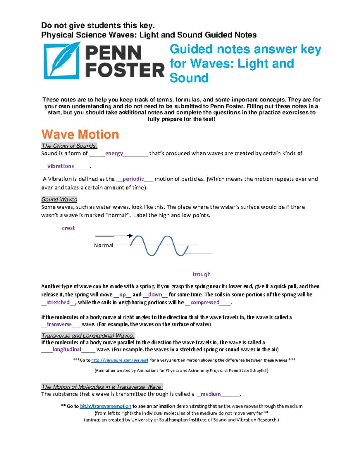 Course guide physical science NGSS guided notes Answer KEY 03 - Do not ...