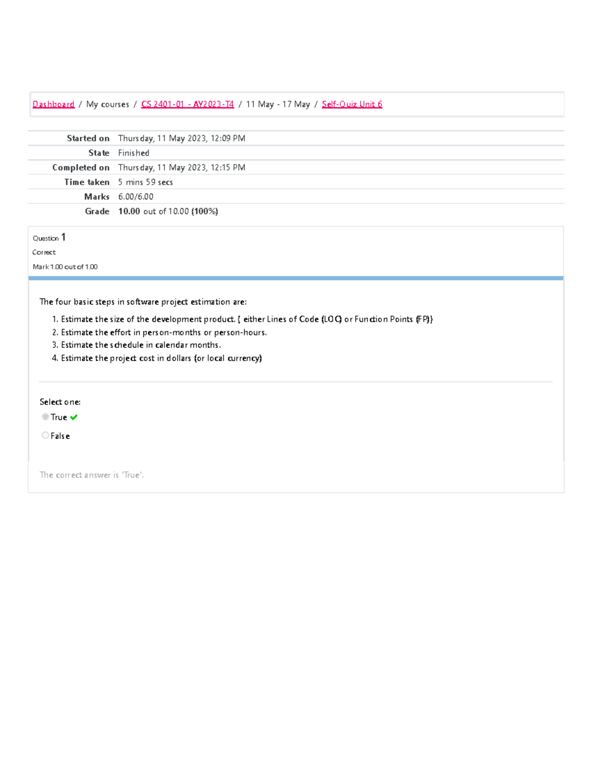 CS 2401 - Software Engineering 1 Self-Quiz Unit 6 - Started on Thursday ...