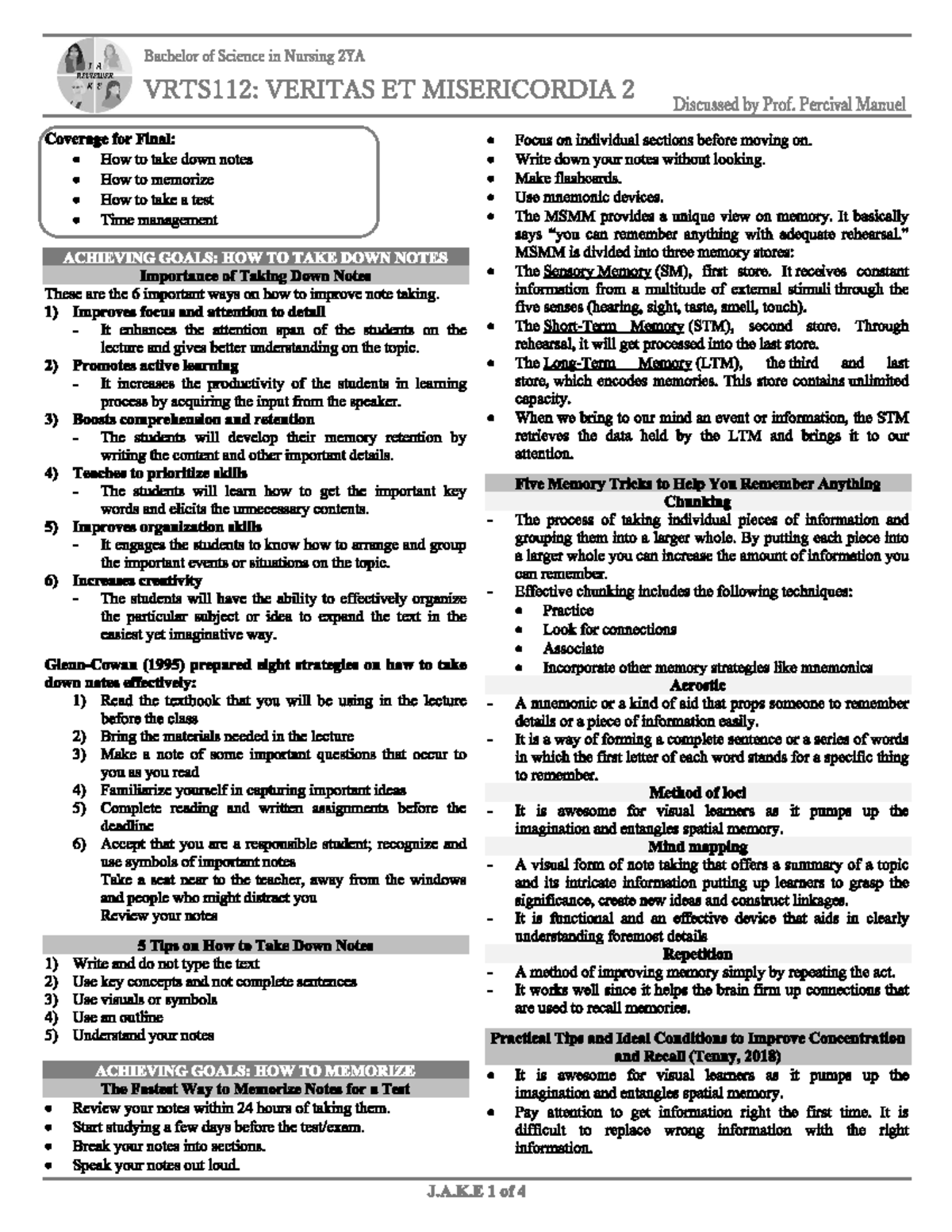 Vrts 2 - VERITAS SUBJECT - Nursing - Studocu