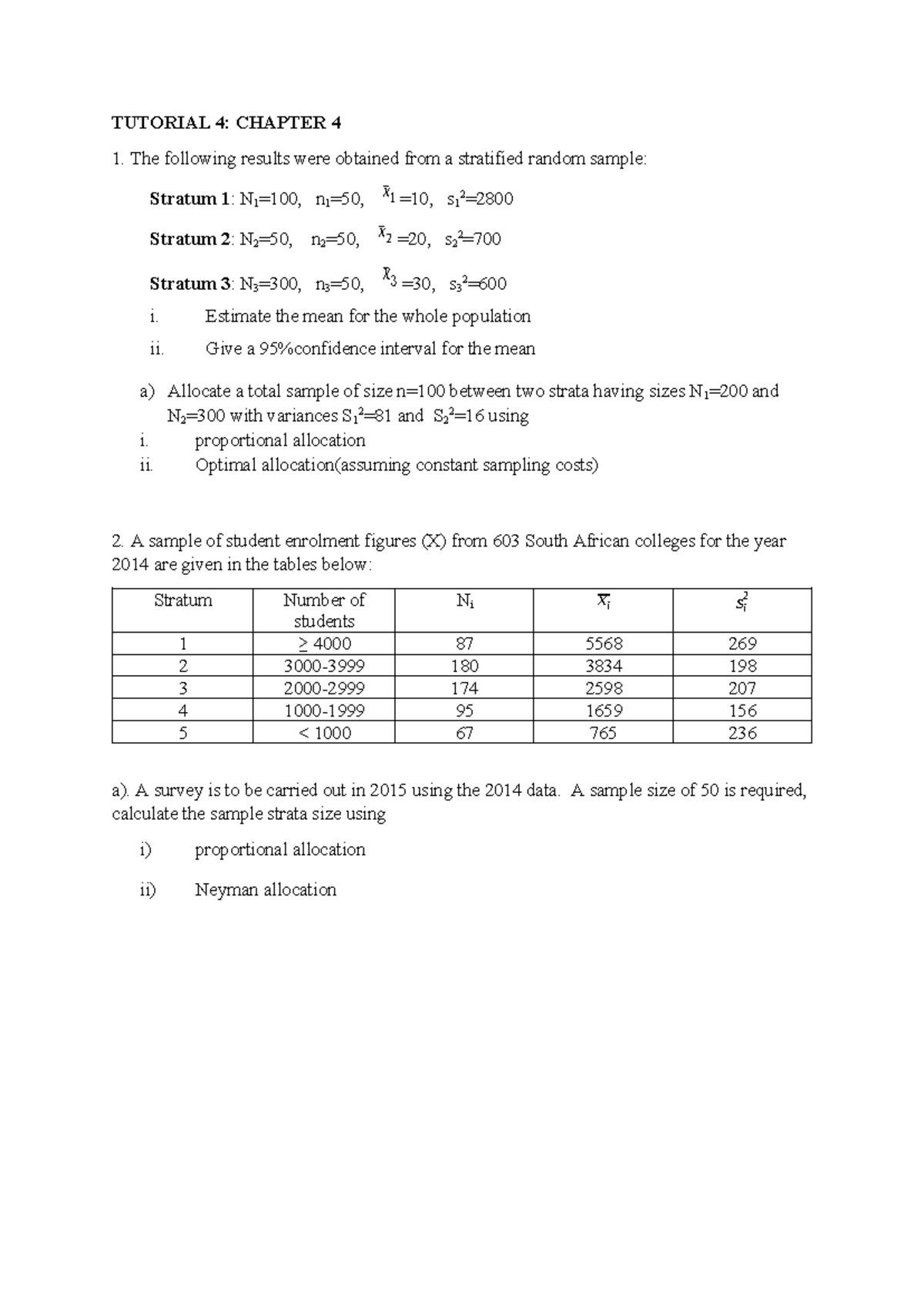 Tutorial 4 Chapter 4 2021 - TUTORIAL 4: CHAPTER 4 The following results were obtained from a ...