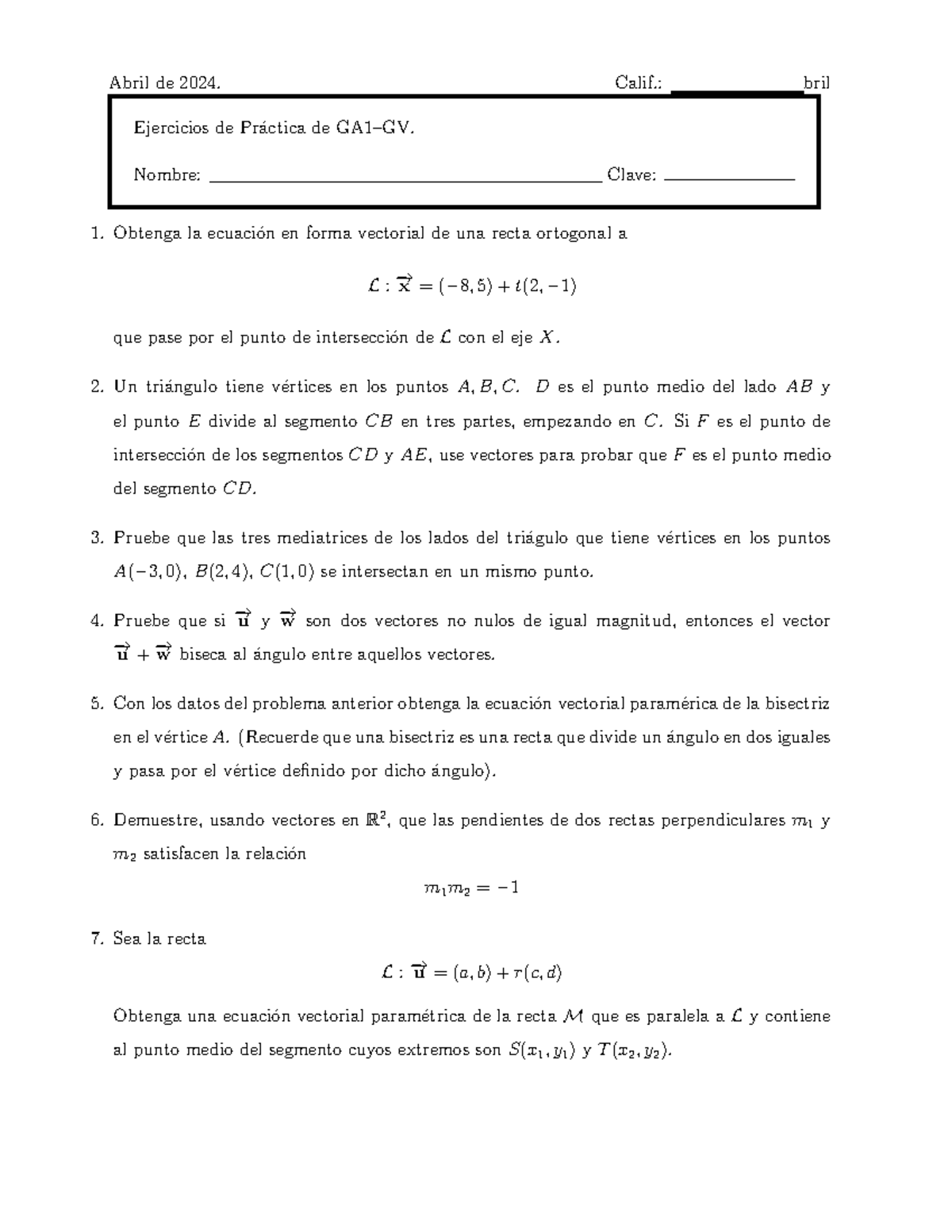 Ejprac Par 2 - Ejercicios de práctica - Abril de 2024. Calif.: bril ...