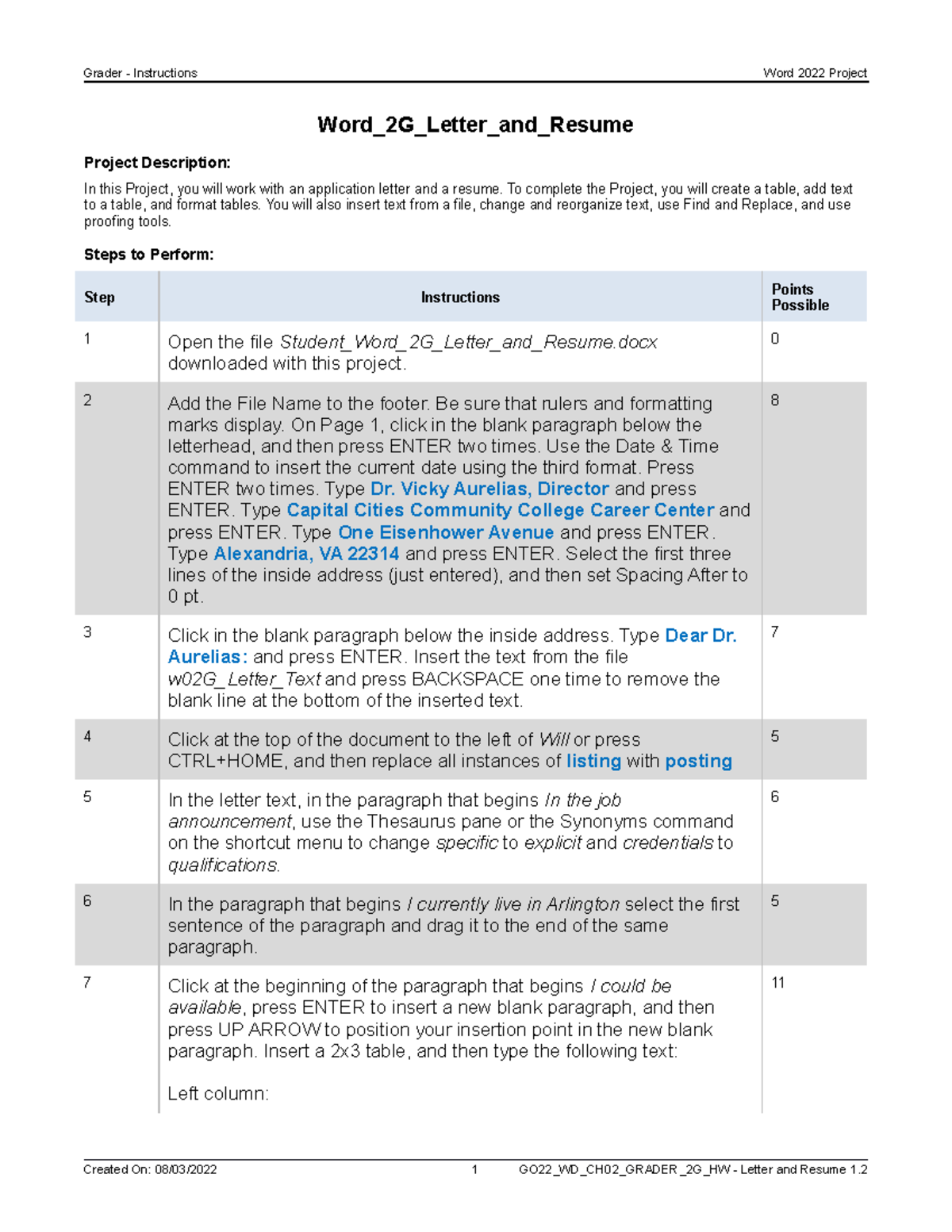 Word 2G Letter and Resume Instructions - Grader - Instructions Word ...
