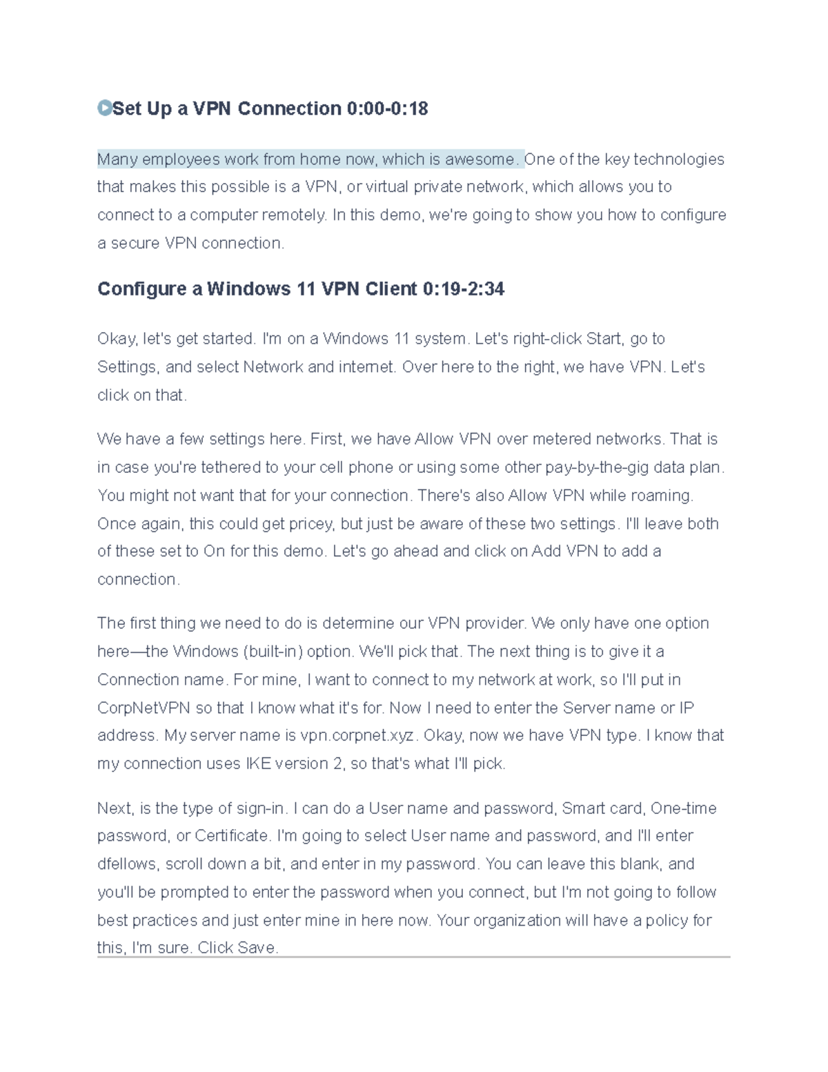 11.7.9 Connect to a VPN - Set Up a VPN Connection 0:00-0: Many ...