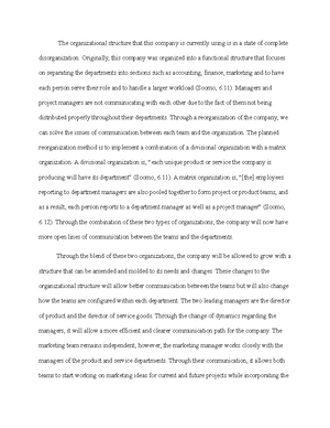 Module 6 assignment - Module Six Assignment Organizational Structure ...