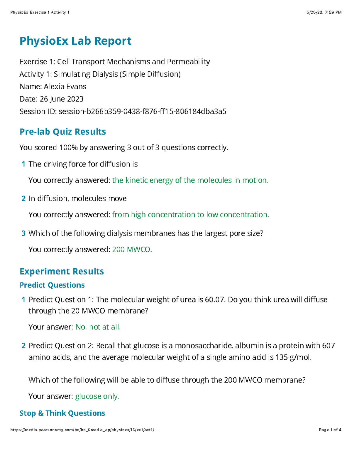 Physio Ex Exercise 1 Activity 1 - PhysioEx Lab Report Exercise 1: Cell ...