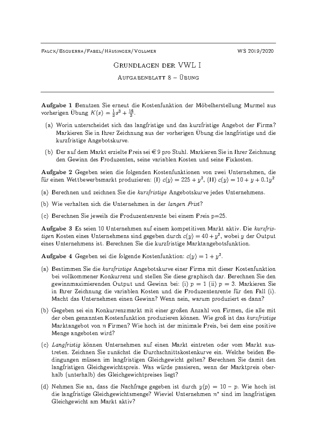 VWL 1 Übung #8 Wettbewerbsangebot - Grundlagen der VWL 1 - mit ...