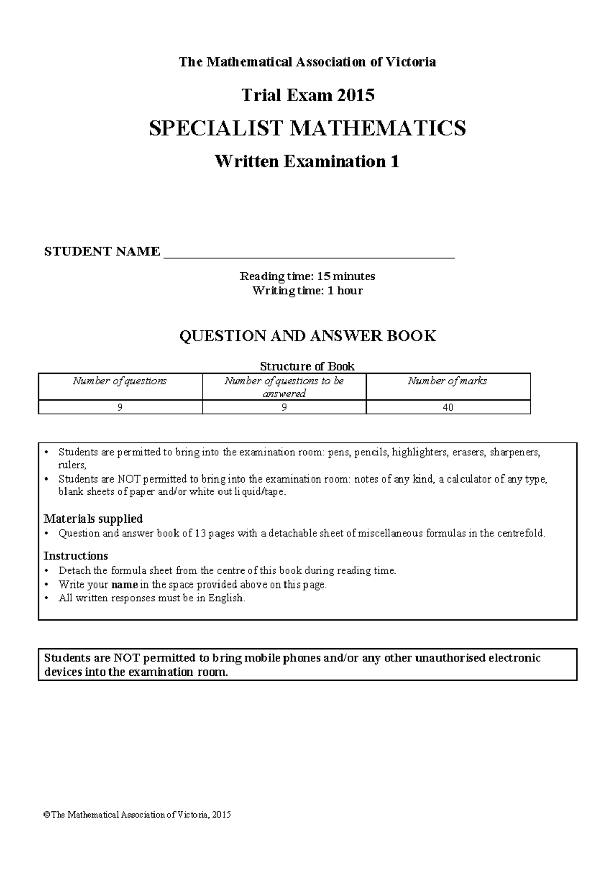 2015 MAV SM Trial Exam 1 - maths - The Mathematical Association of ...