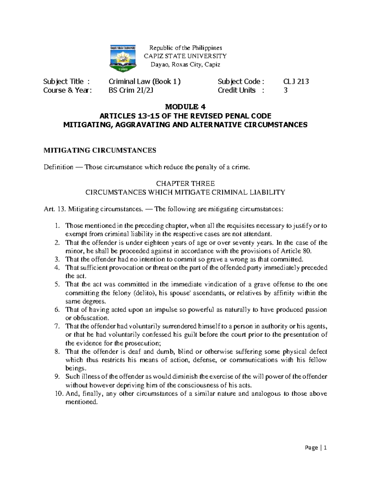 Module 4 - Article 13-15 of the RPC - Republic of the Philippines CAPIZ ...