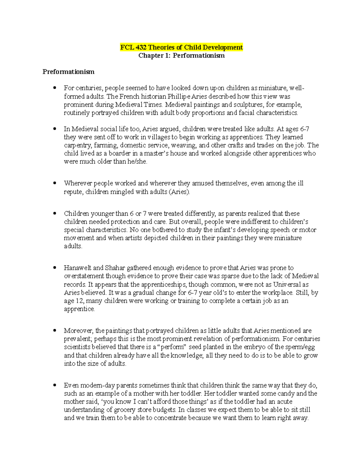 Performationism - FCL 432 Theories of Child Development Chapter 1 ...