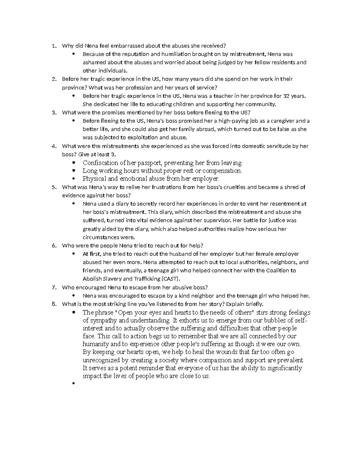 Nena - 1. Why did Nena feel embarrassed about the abuses she received ...