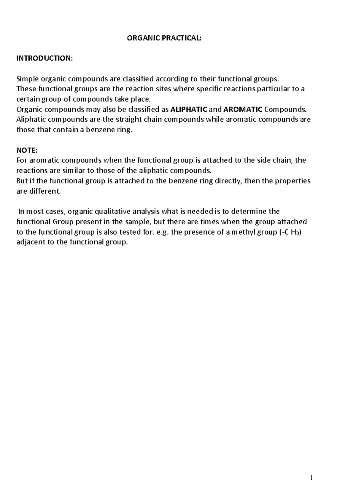 Organic Practical Concepts - ORGANIC PRACTICAL: INTRODUCTION: Simple ...