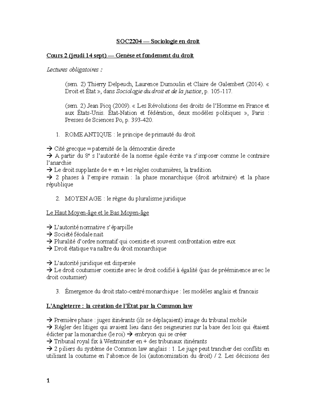 Notes de cours SOC2204 - SOC2204 — Sociologie en droit Cours 2 (jeudi ...