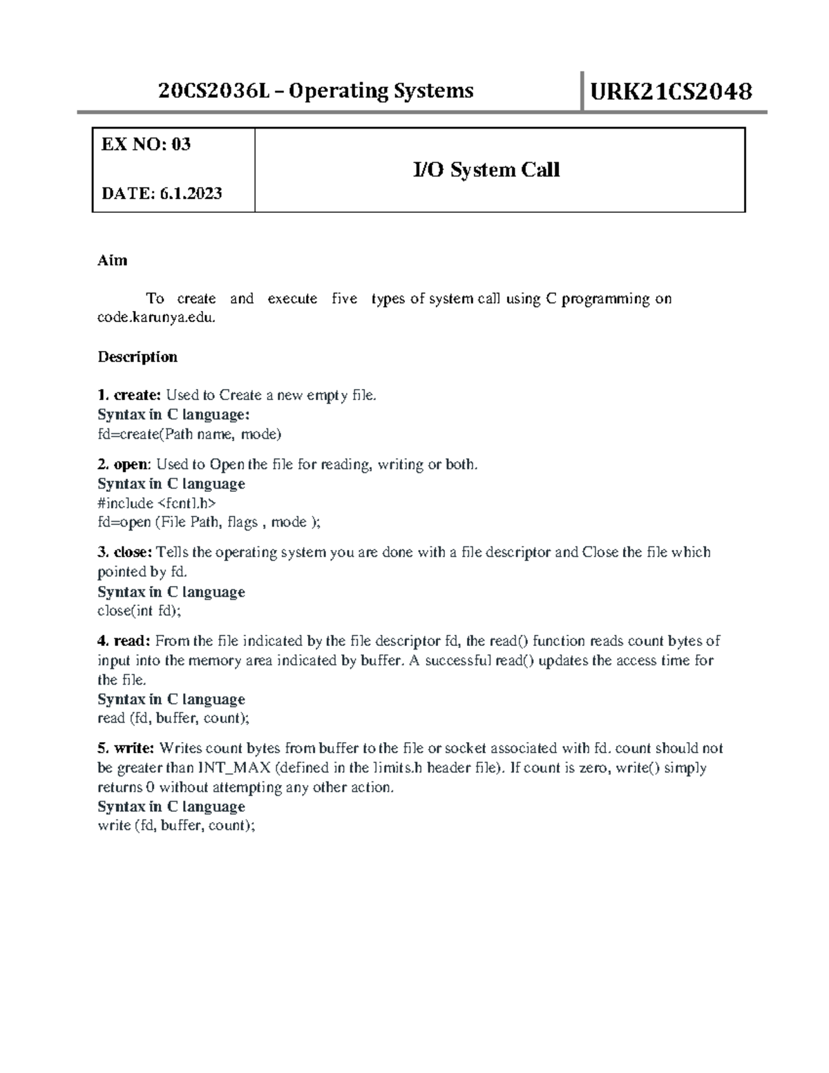 EX-3 sath - I loved it very much - Aim To create and execute five types ...