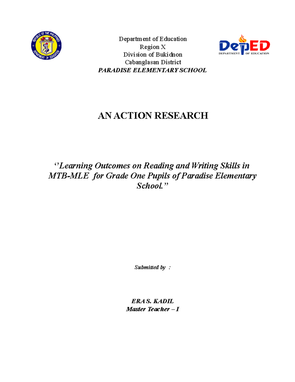 Action research new2 - Department of Education Region X Division of ...