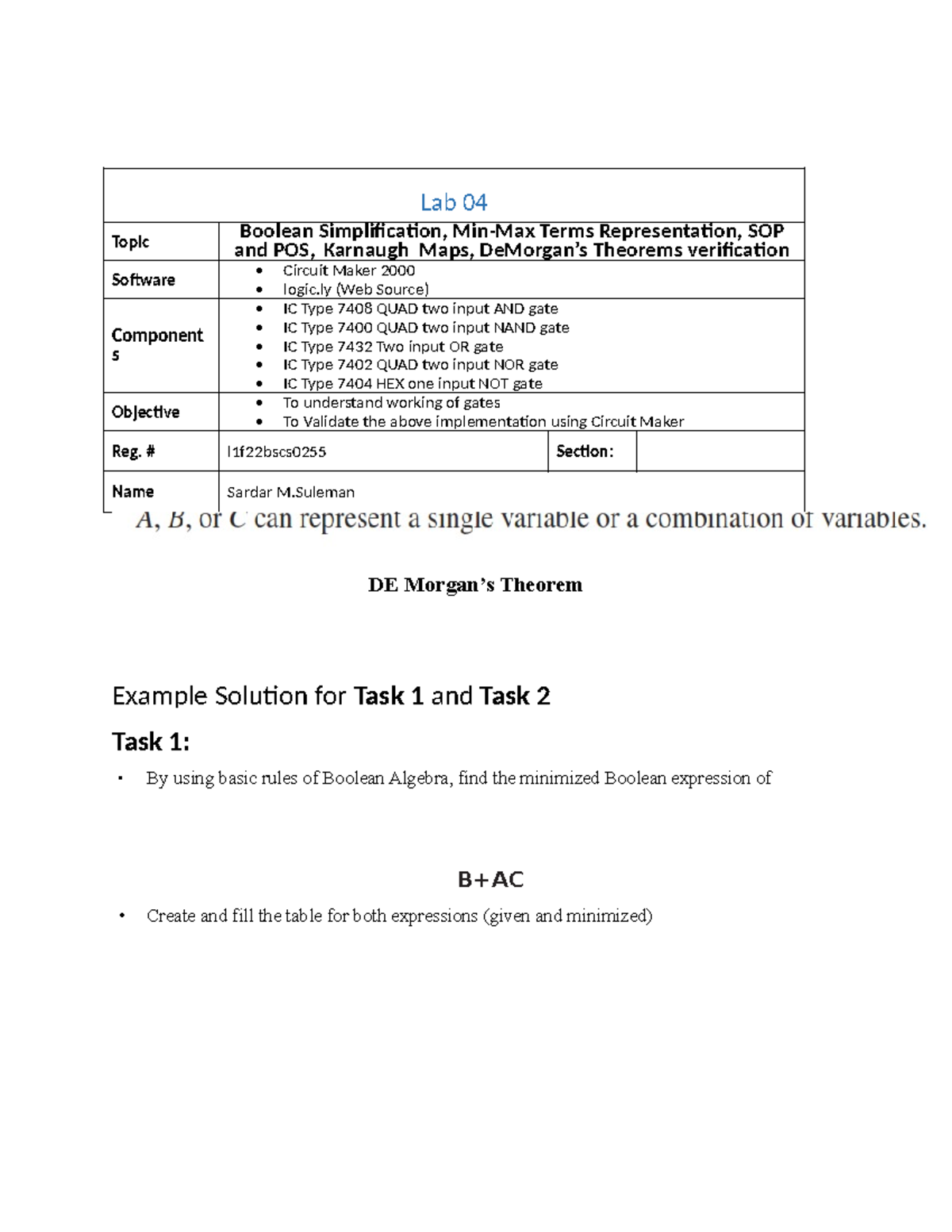 Dldlab - njnnj - Lab 04 Topic Boolean Simplification, Min-Max Terms ...