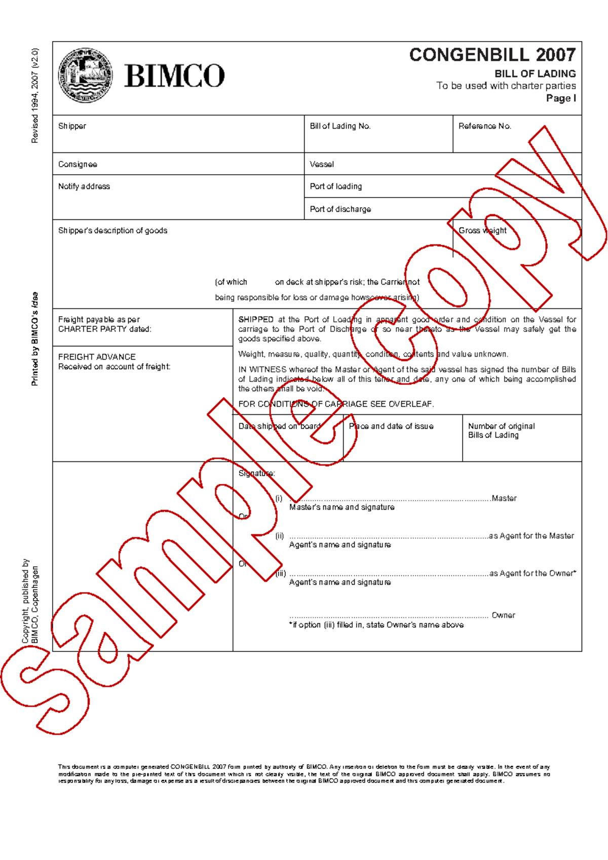Congenbill 2007 New - This document is a computer generated CONGENBILL ...