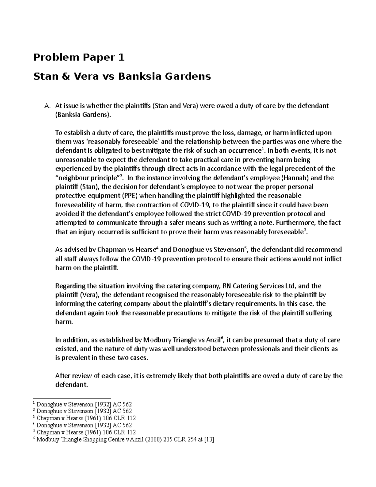 Problem Paper 1 2020 - Problem Paper 1 Stan & Vera vs Banksia Gardens A ...
