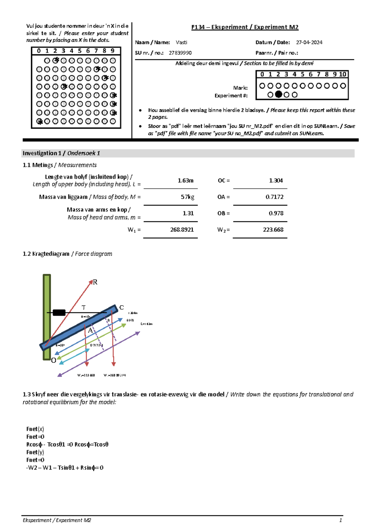 M2 report Oficcial PDF - Eksperiment / Experiment M2 1 Vul jou studente ...