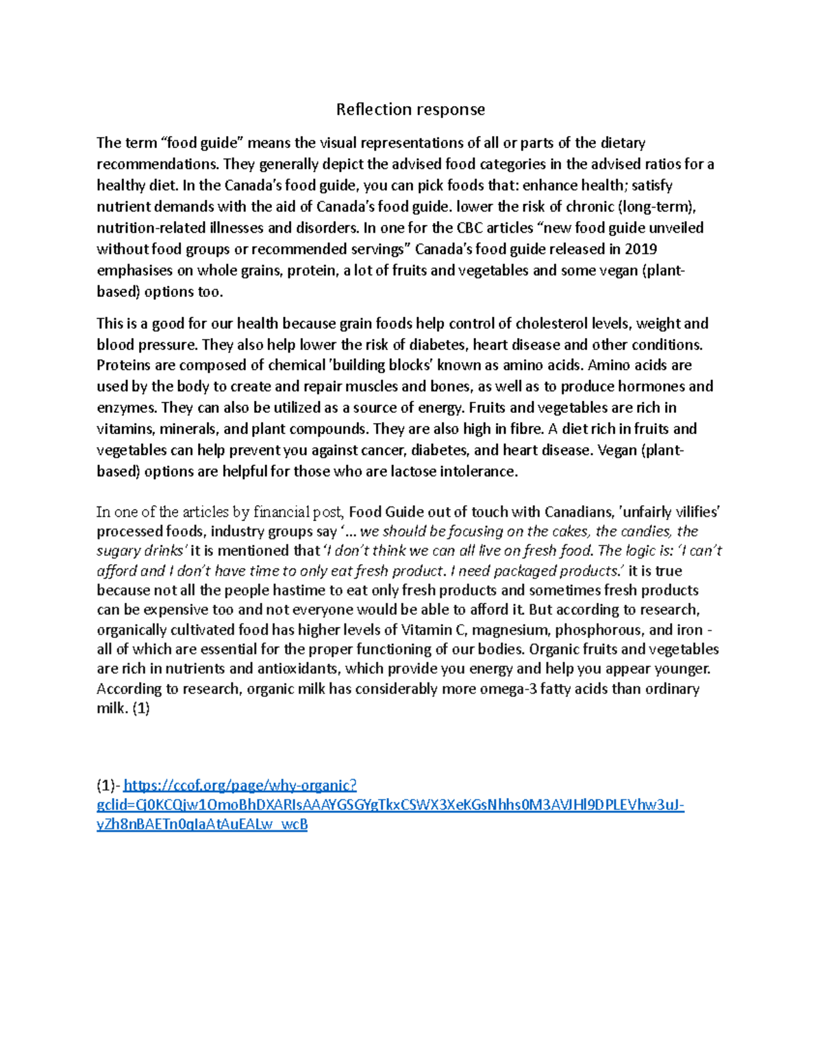 Reflection response - references - Reflection response The term “food ...