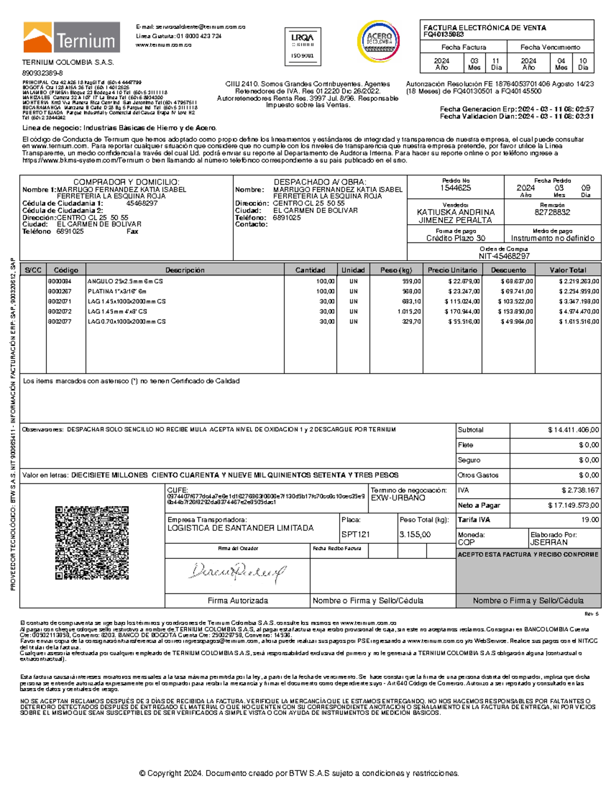 PDF 9 - Para lo que se necesite - TERNIUM COLOMBIA S.A. 890932389- E-mail: - Studocu
