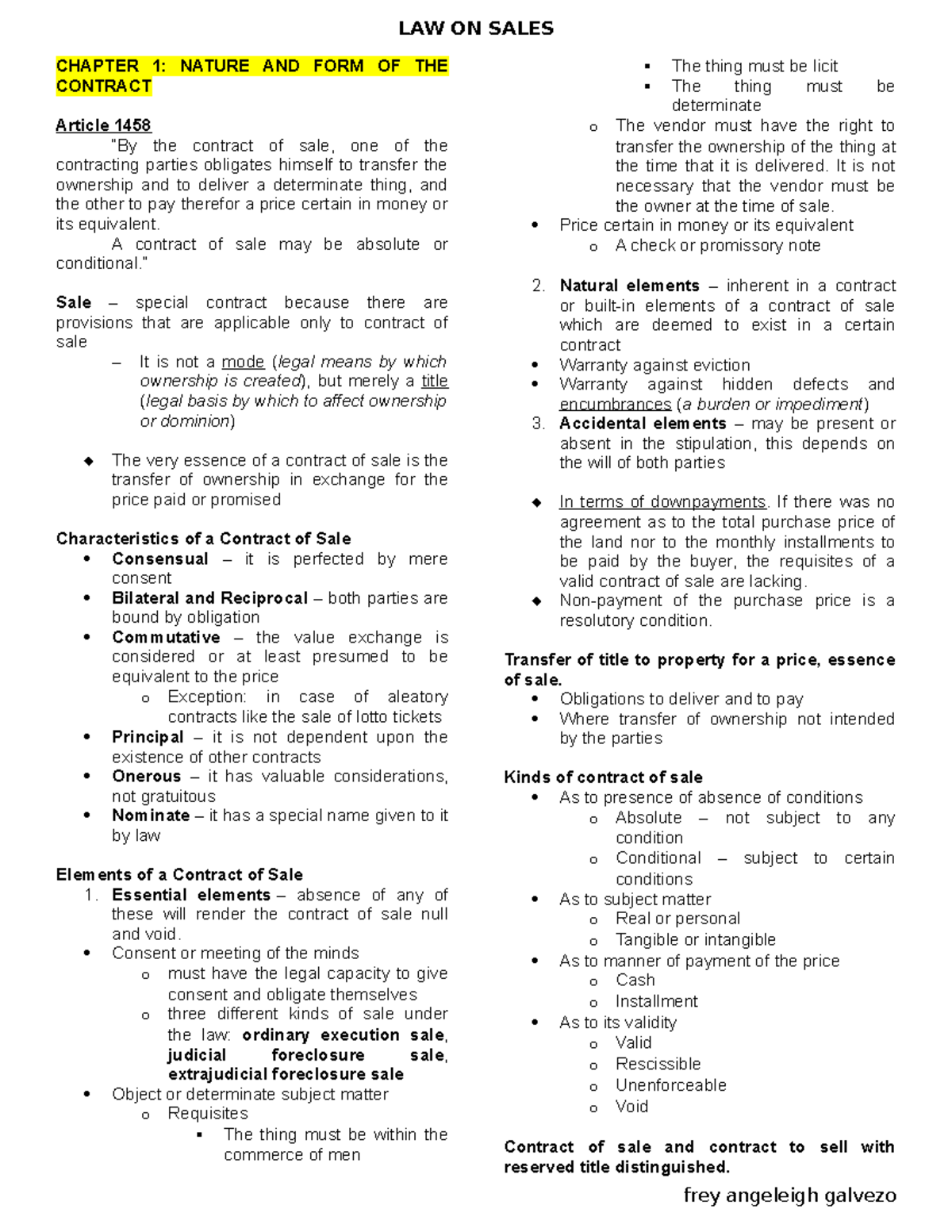 law on sales notes - CHAPTER 1: NATURE AND FORM OF THE CONTRACT Article ...