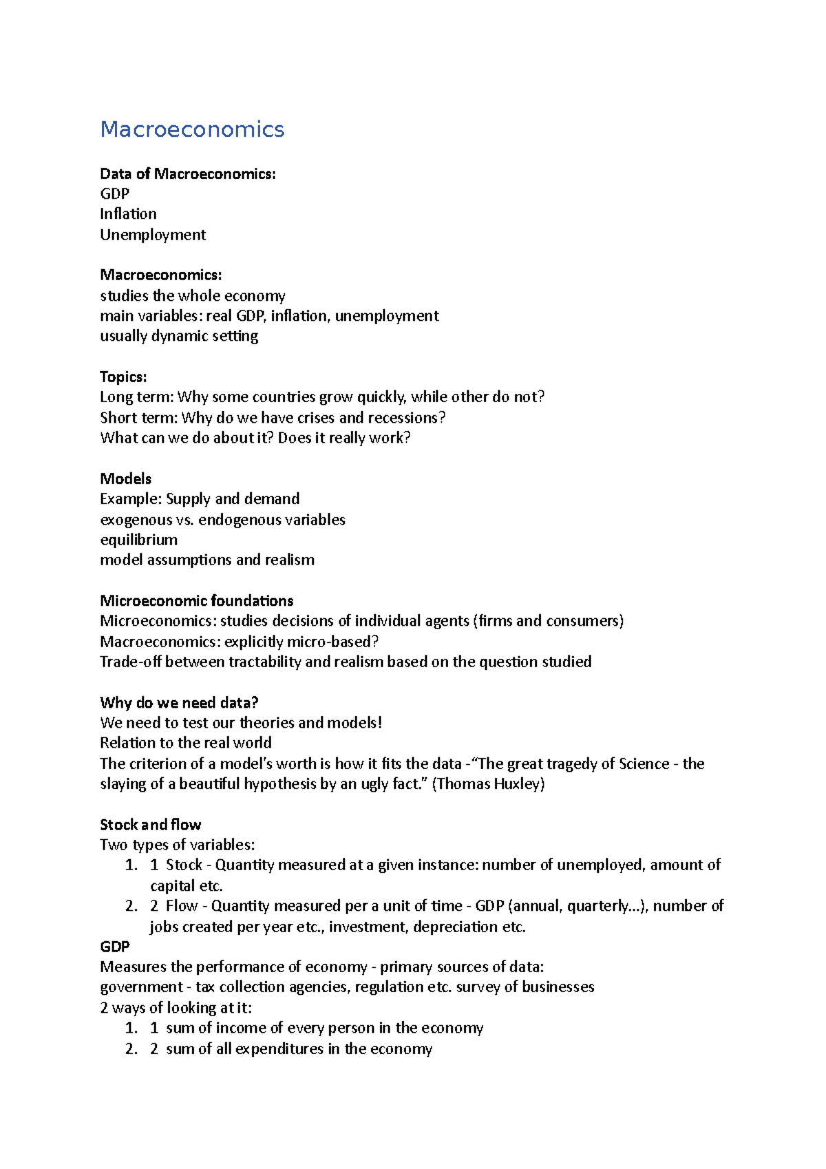 Macroeconomics note - Lecture notes - Macroeconomics Data of ...